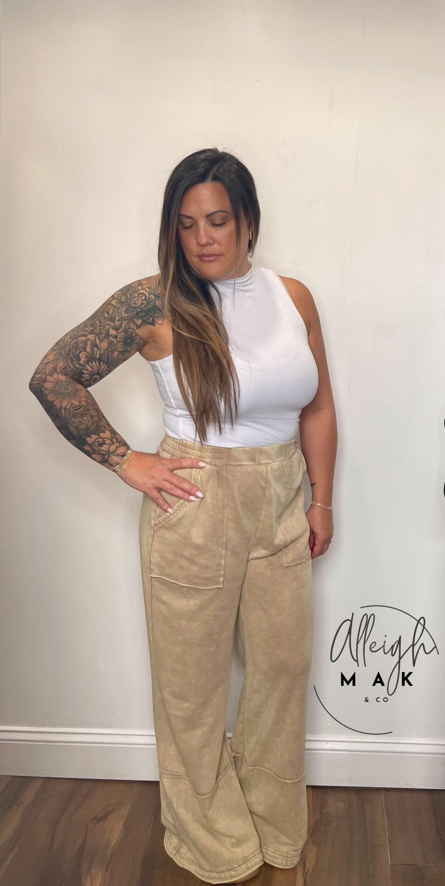 Ashton Oatmeal Cotton Flare Pants – Alleigh Mak & Co
